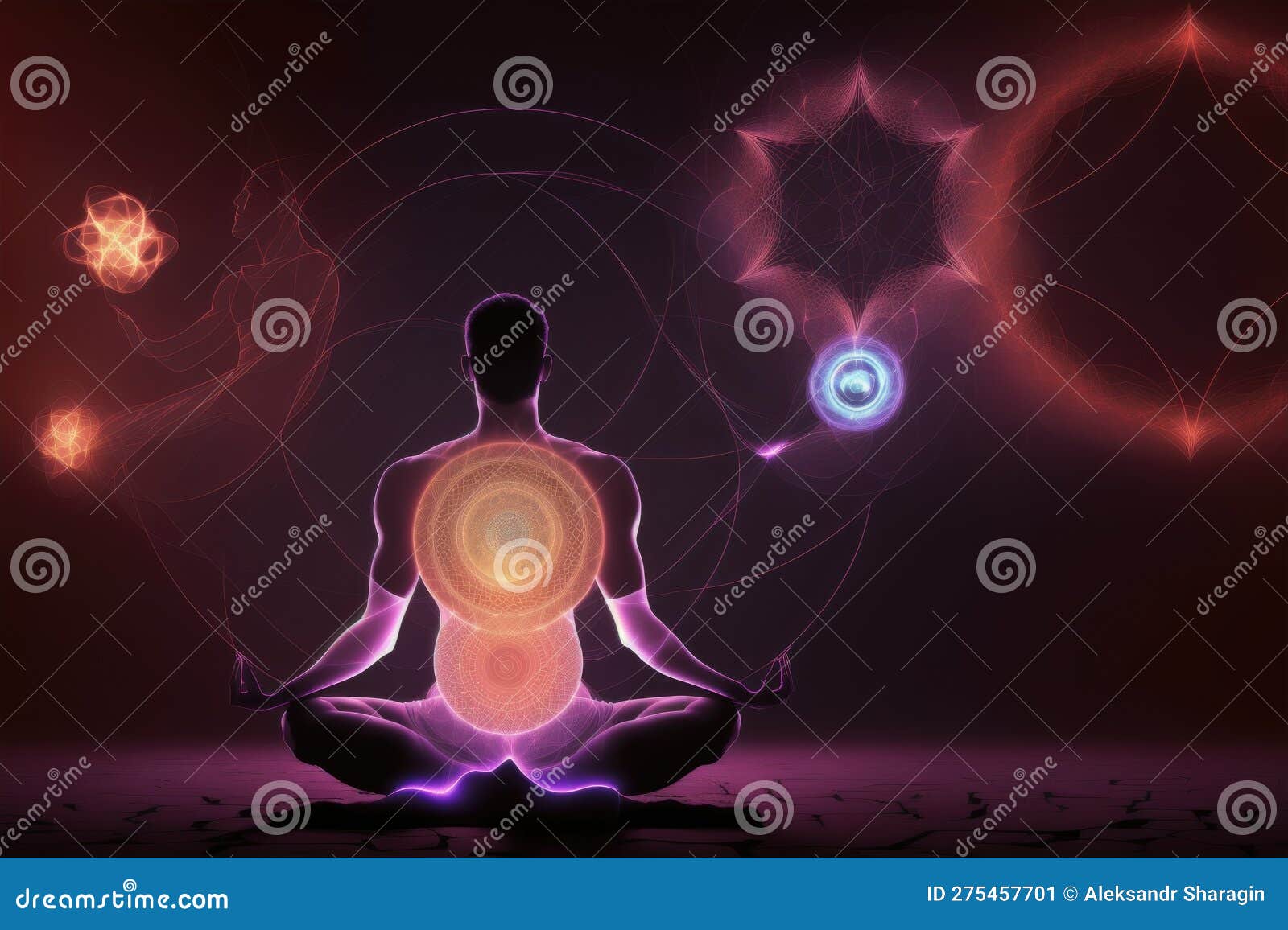 A Man Sitting in the Middle of a Meditation Pose, Psytrance Concept ...