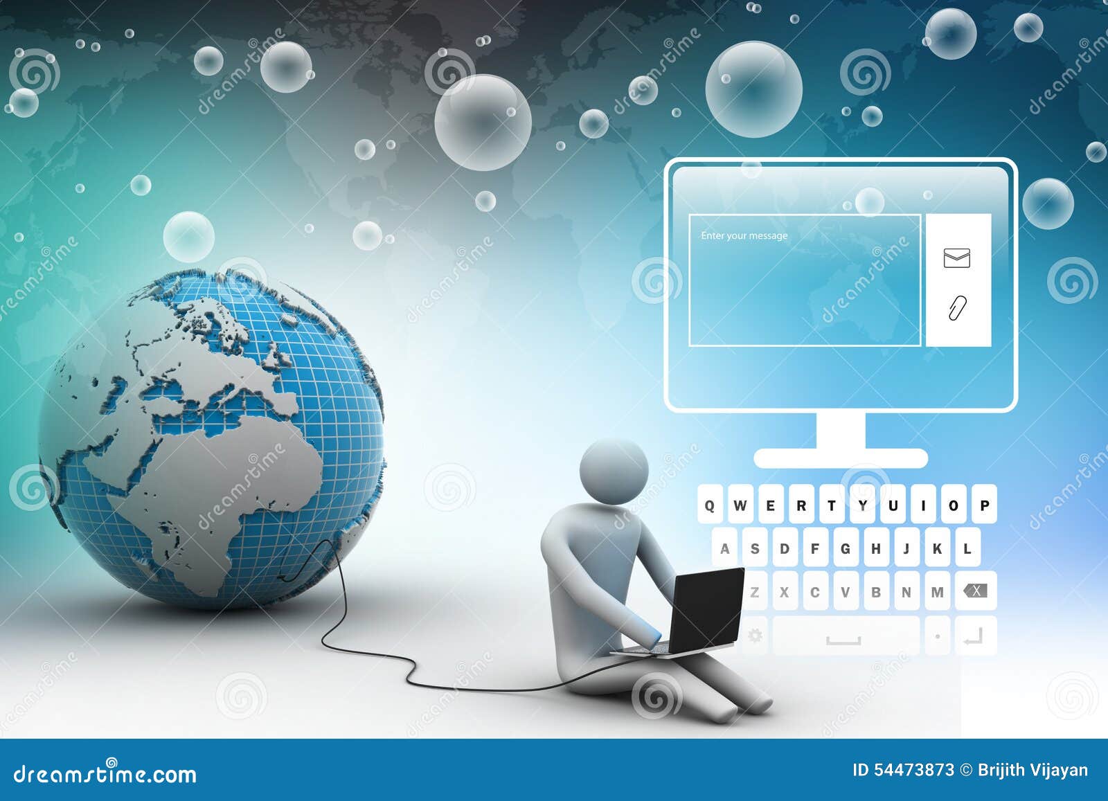 Man Sitting Near the Globe with Laptop Stock Illustration ...