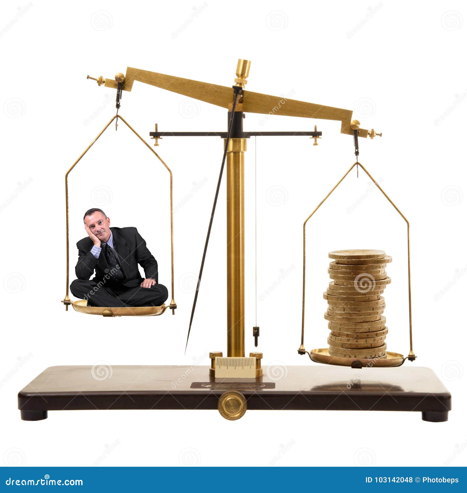 Man Sitting on a Old Scales Stock Photo - Image of accurate, profit ...