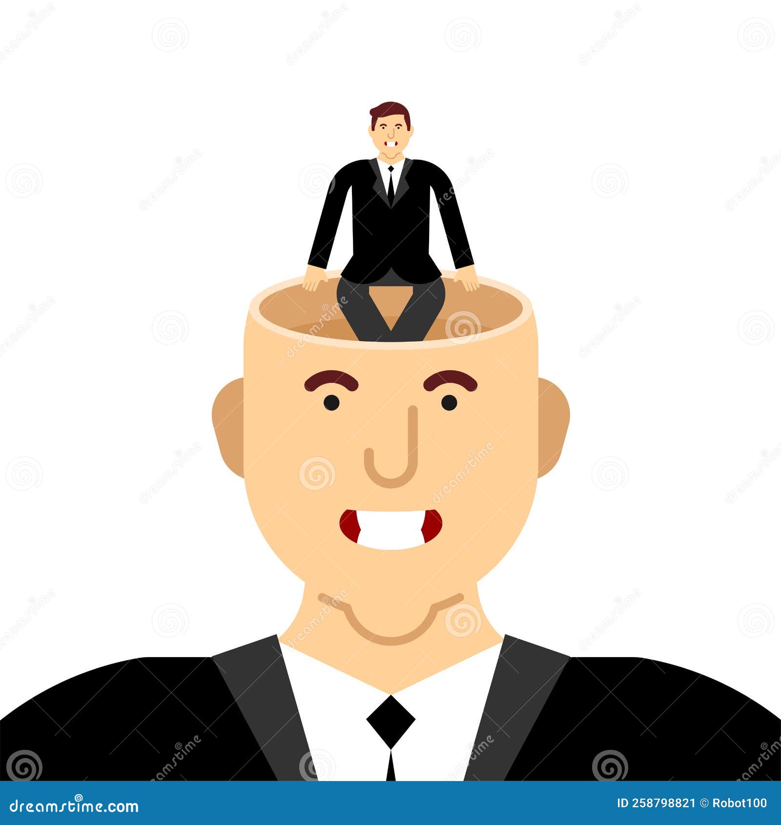 Man Sitting with Open Head. Concept Coming Up with an Idea Stock Vector ...