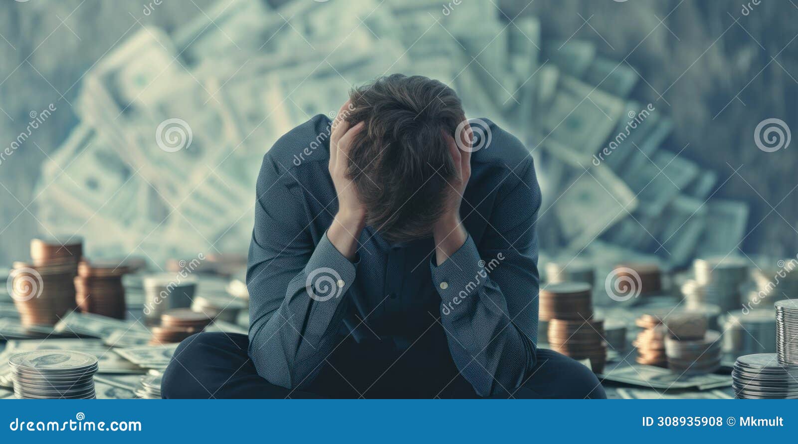 Man Sitting on Pile of Money Stock Photo - Image of stack, affluence ...