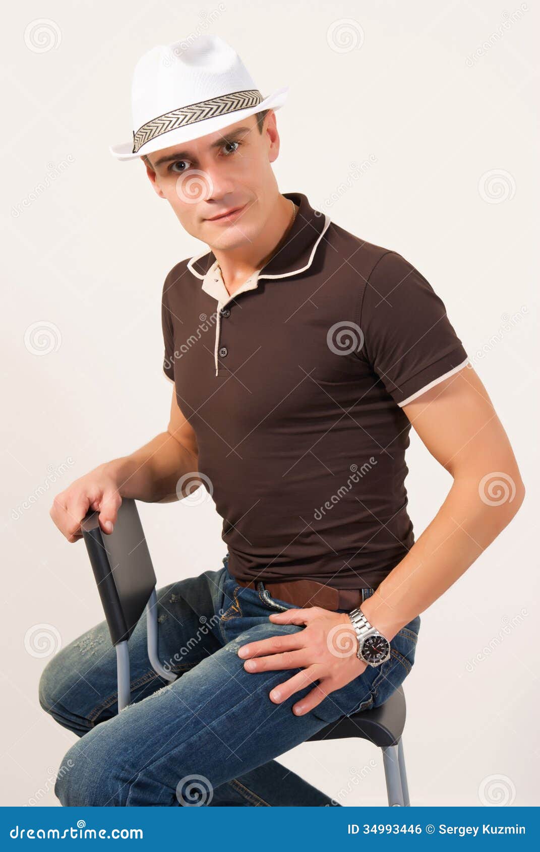 Man sitting poses. stock photo. Image of model, brunette - 34993446