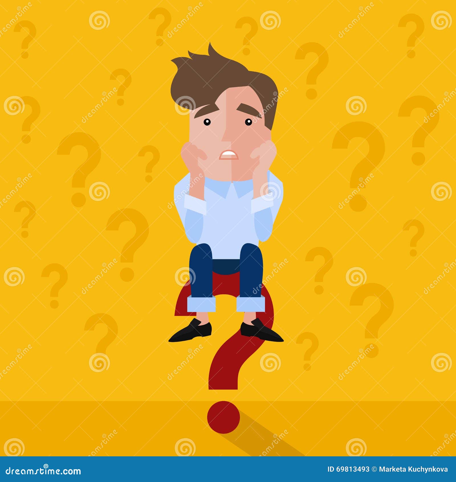 Man Sitting on the Red Question Mark Stock Illustration - Illustration ...