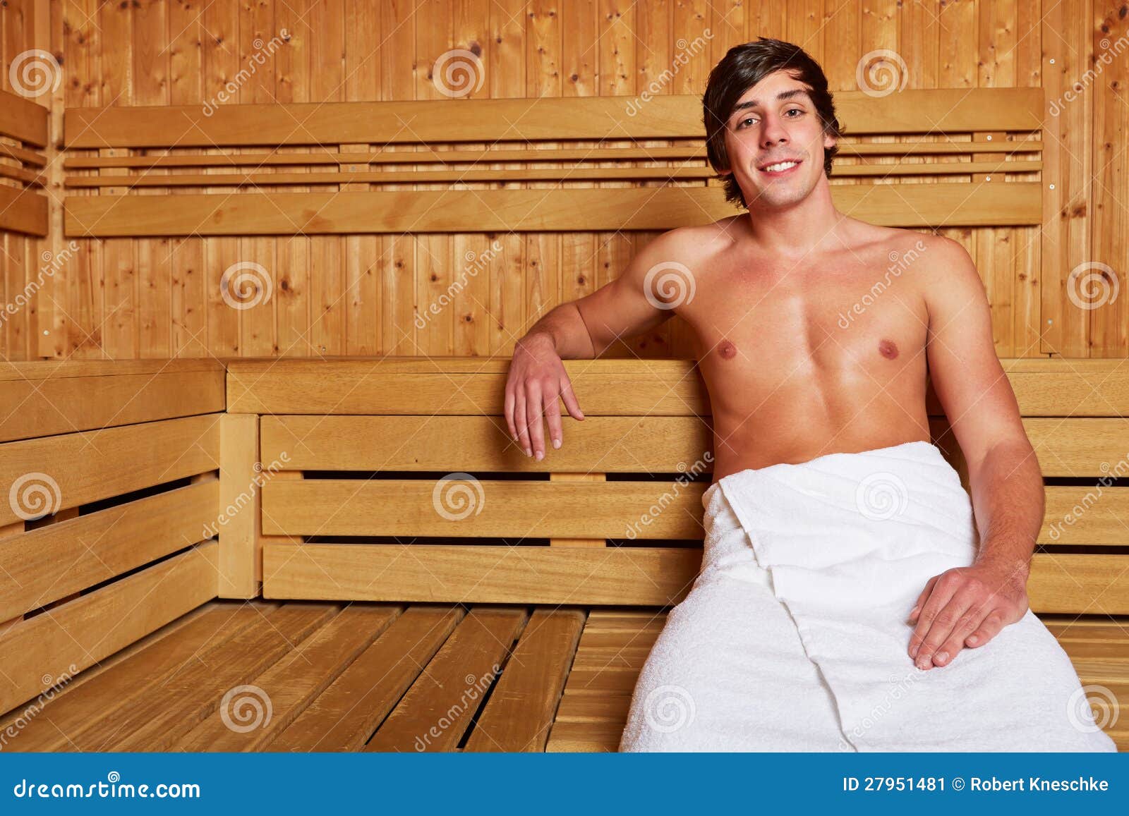 Man Sitting Relaxed in Sauna Stock Image - Image of smile, care: 27951481