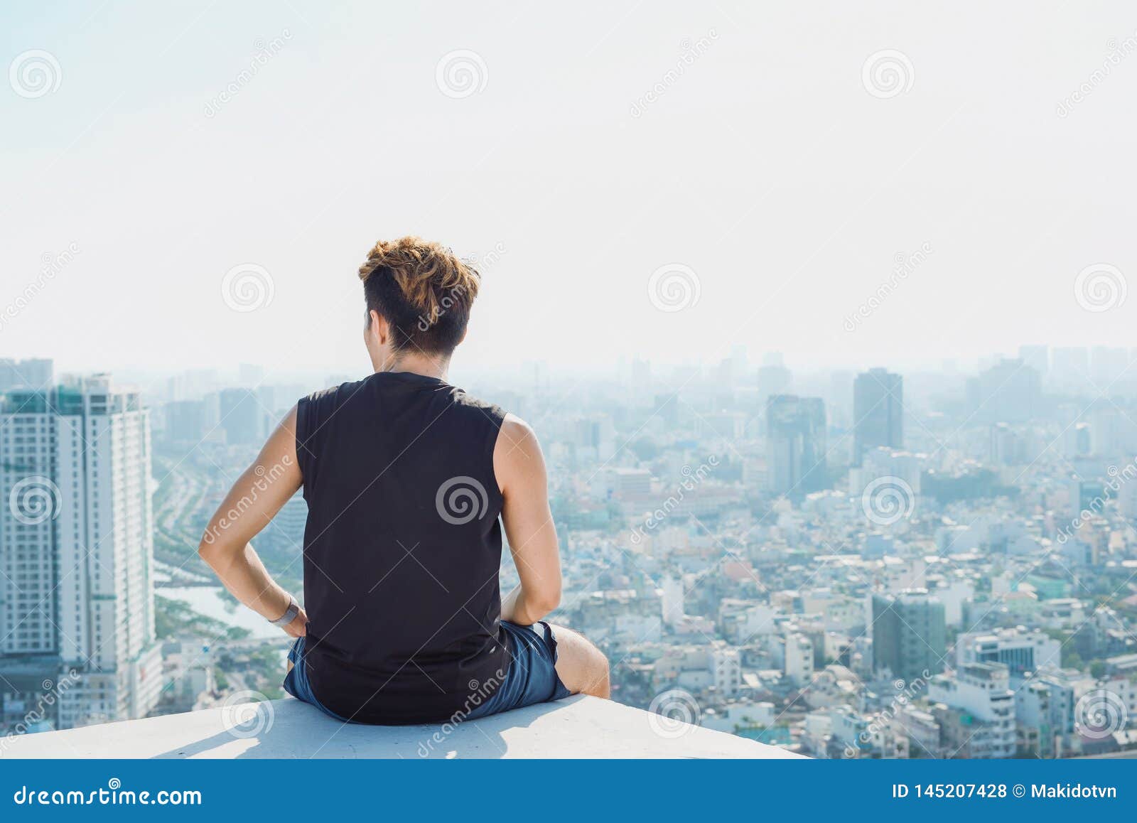 Man Sitting Rest Rooftop Concept Stock Photo - Image of roof, outdoor ...