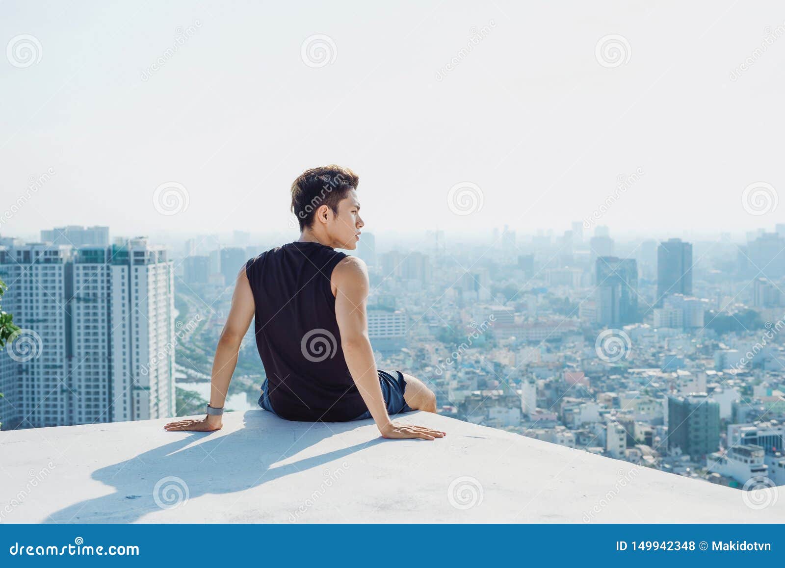 Man Sitting Rest Rooftop Concept Stock Photo - Image of asian, people ...