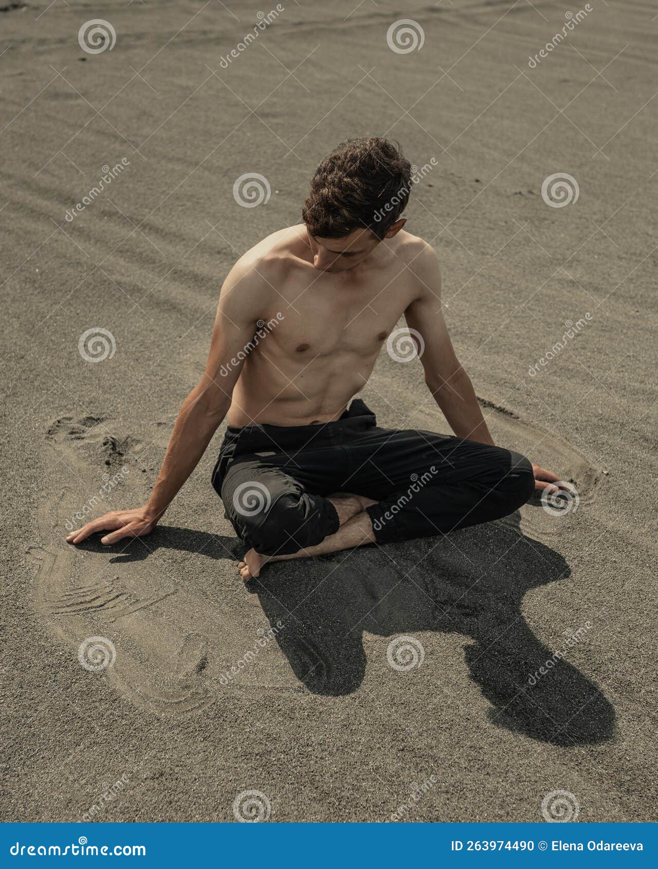 Man Sitting on Sand in Sandy Desert Stock Photo - Image of adult ...