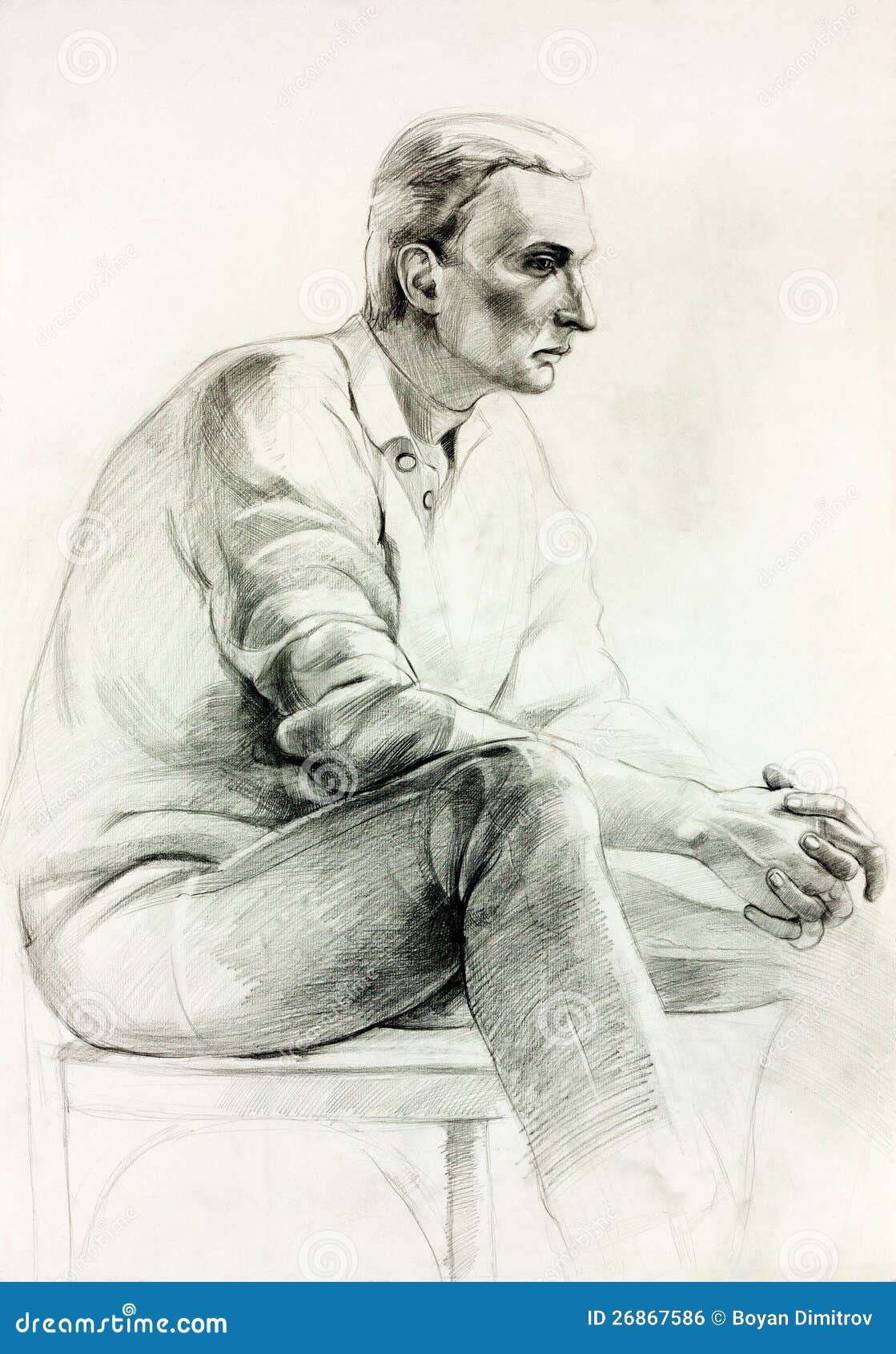 Man sitting sketch stock illustration. Illustration of look - 26867586
