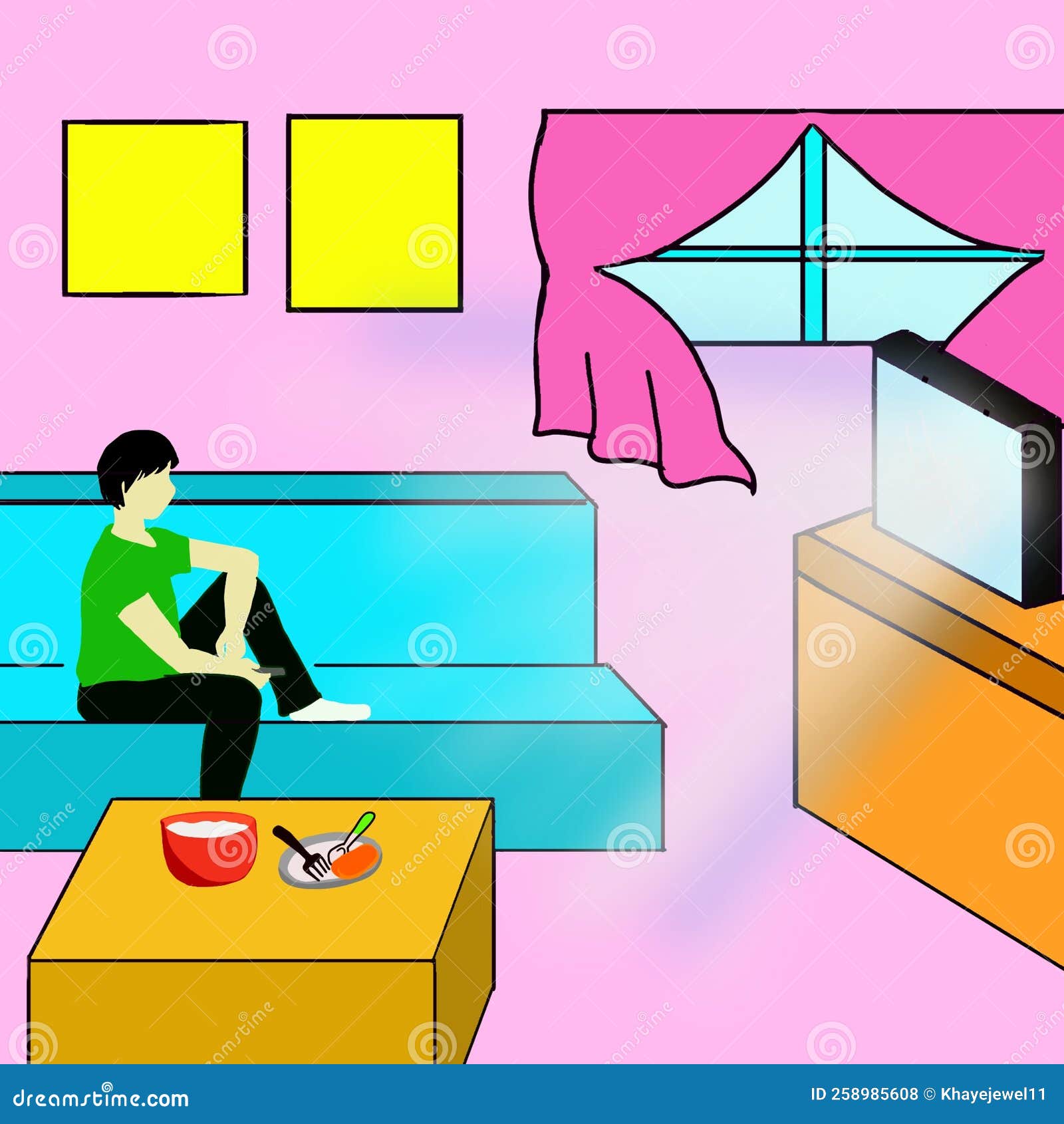 Man Sitting On The Sofa And Watching Tv Illustration Stock Illustration