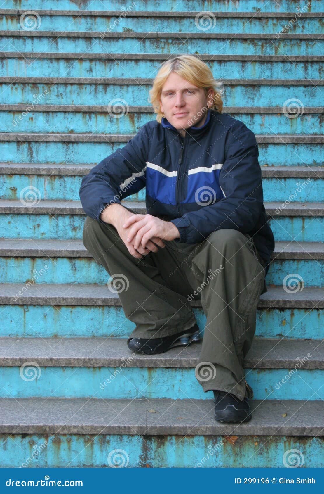 Man sitting on steps stock photo. Image of male, young - 299196