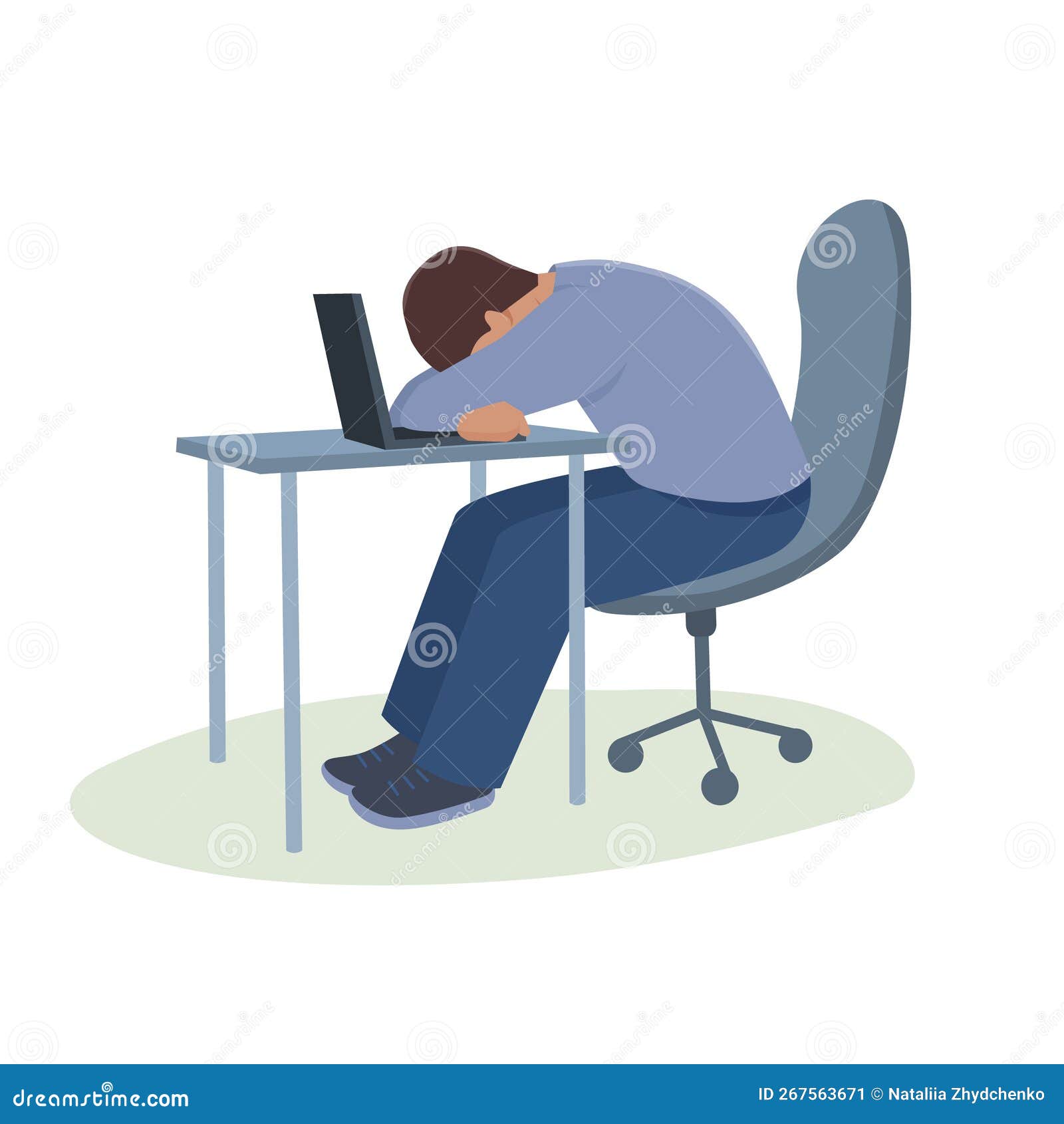 Man is Sitting at Table Leaning Over Laptop Stock Vector - Illustration ...