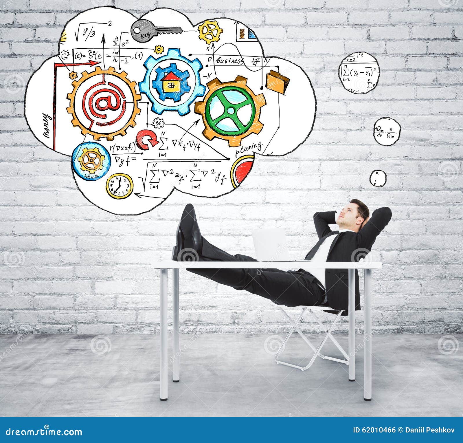 Man Sitting at the Table and Thinking about Creating a Business Stock ...