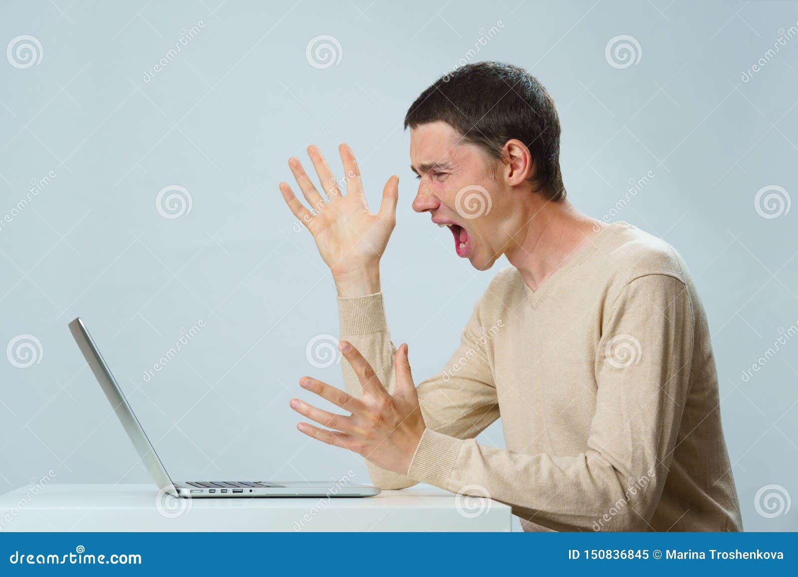 Man is Using Laptop for Communication in Chat or Video Chat. Social ...