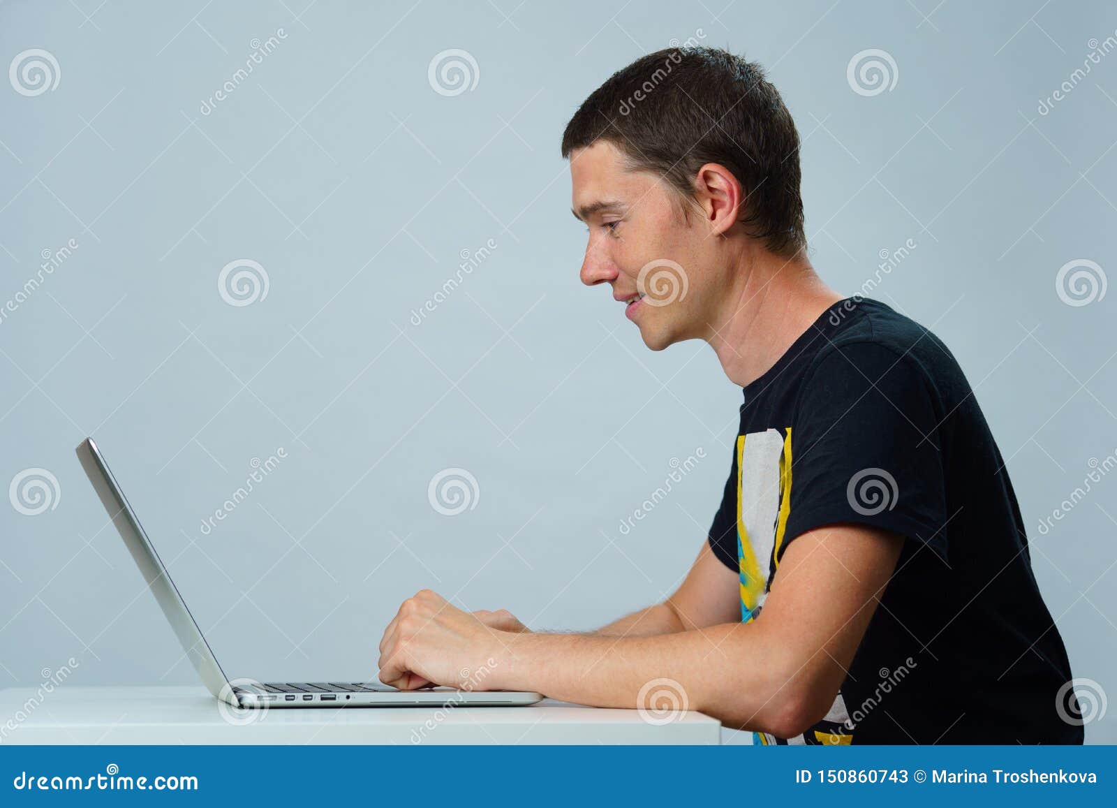 Man is Using Laptop for Communication in Chat or Video Chat. Social ...