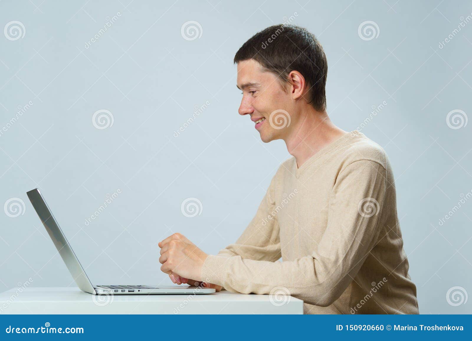 Man is Using Laptop for Communication in Chat or Video Chat. Social ...