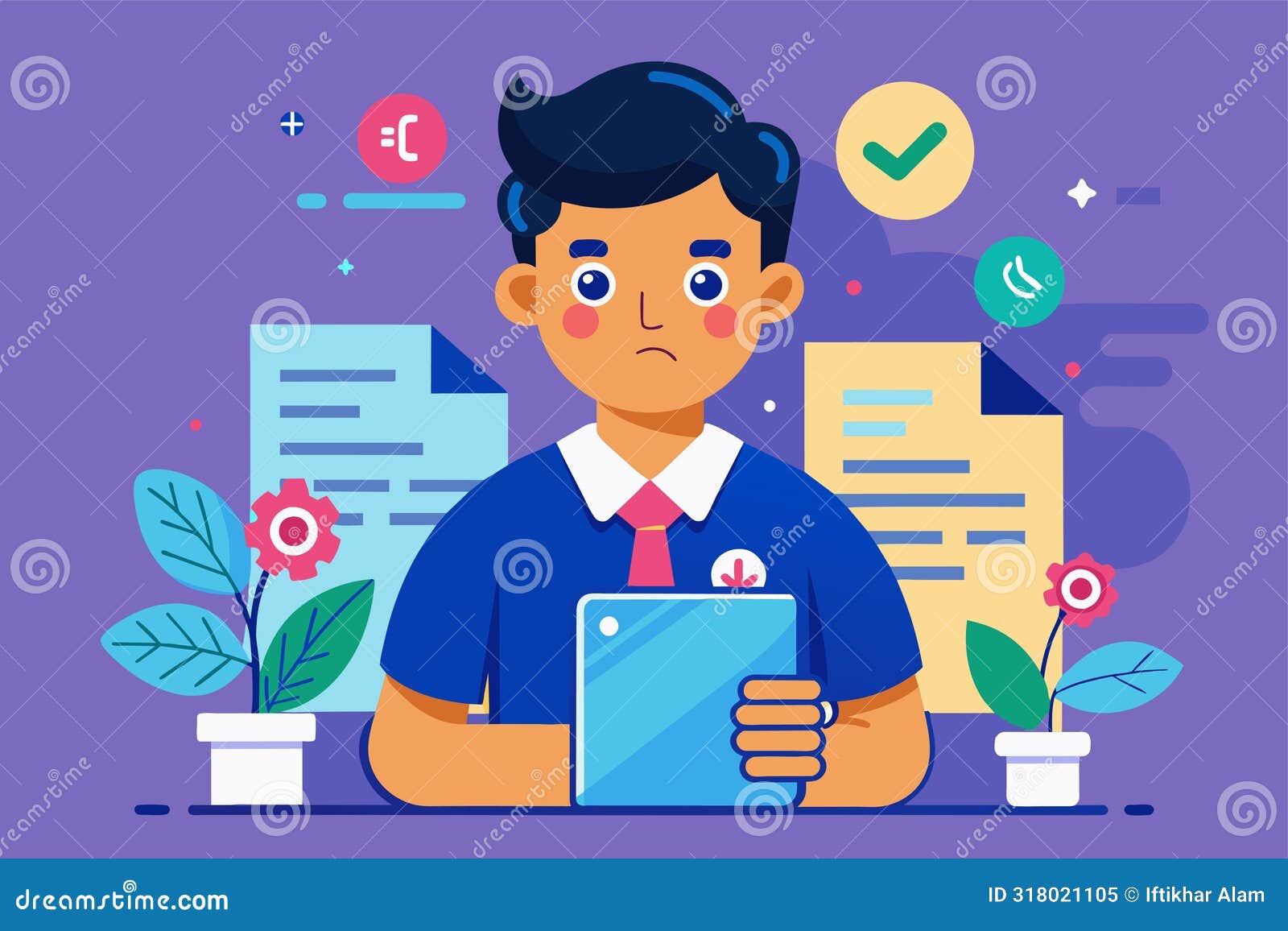 A Man is Sitting at a Table, Using a Tablet Device, Consent ...