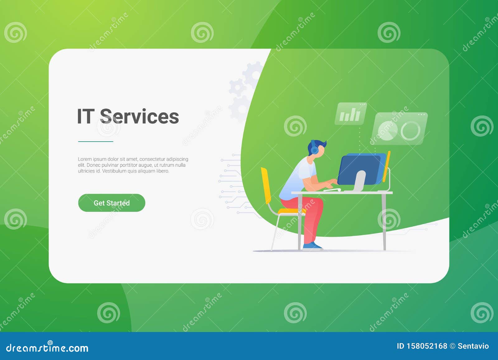 Man Sitting at Table Working with Computer Flat Design Vector ...