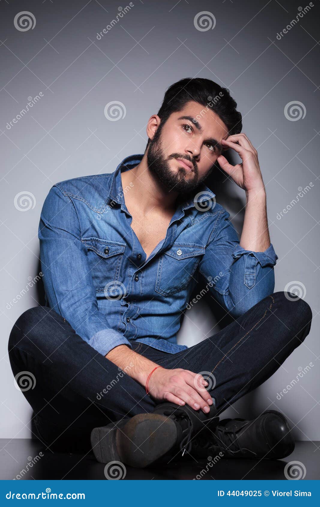 Man sitting and thinking stock image. Image of latin - 44049025