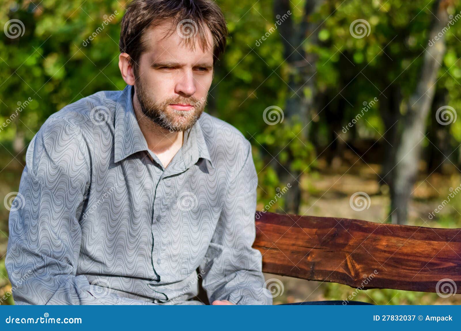 Man Sitting Thinking on a Wooden Stock Image - Image of mustache ...