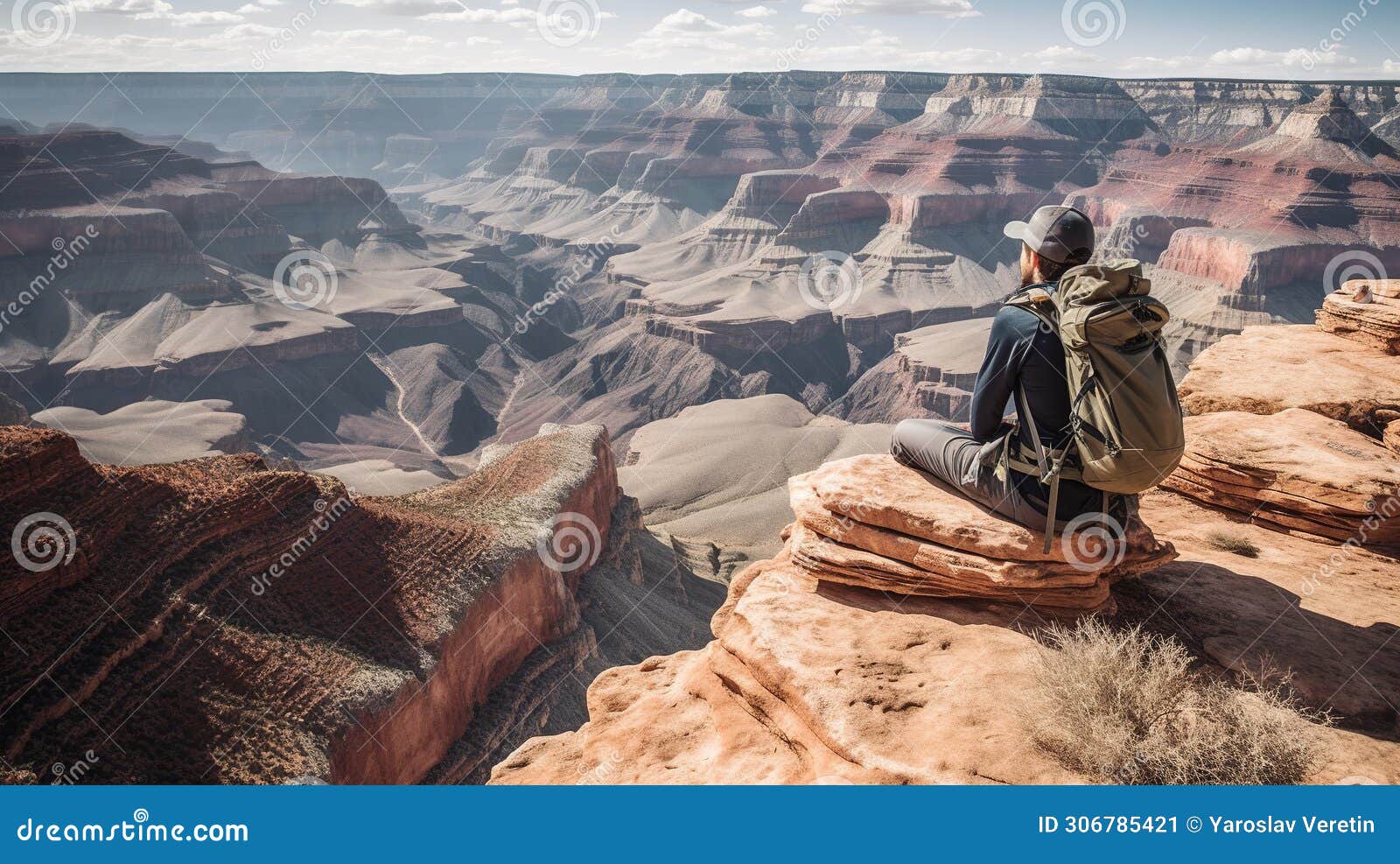 Man Sitting on Top of a Large Cliff Stock Image - Image of summit ...
