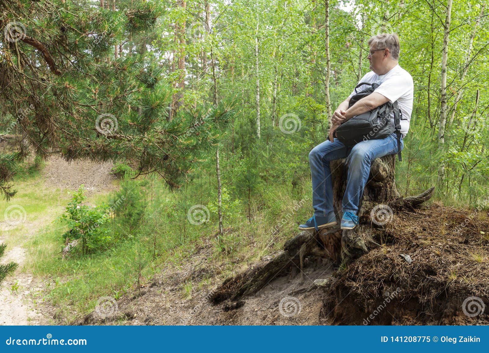 Man Sitting Tree Stump Stock Images - Download 174 Royalty Free Photos
