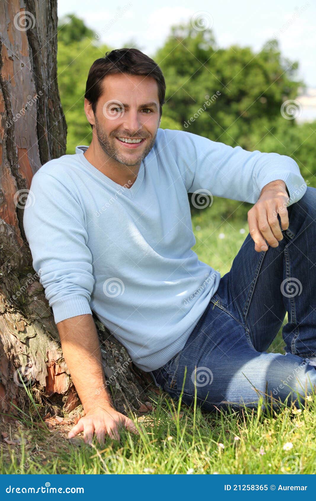 Man sitting under tree stock image. Image of field, relaxing - 21258365
