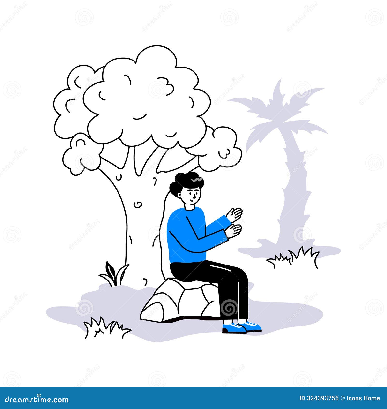A Man Sitting Under Tree, Summertime Character Illustration Stock ...