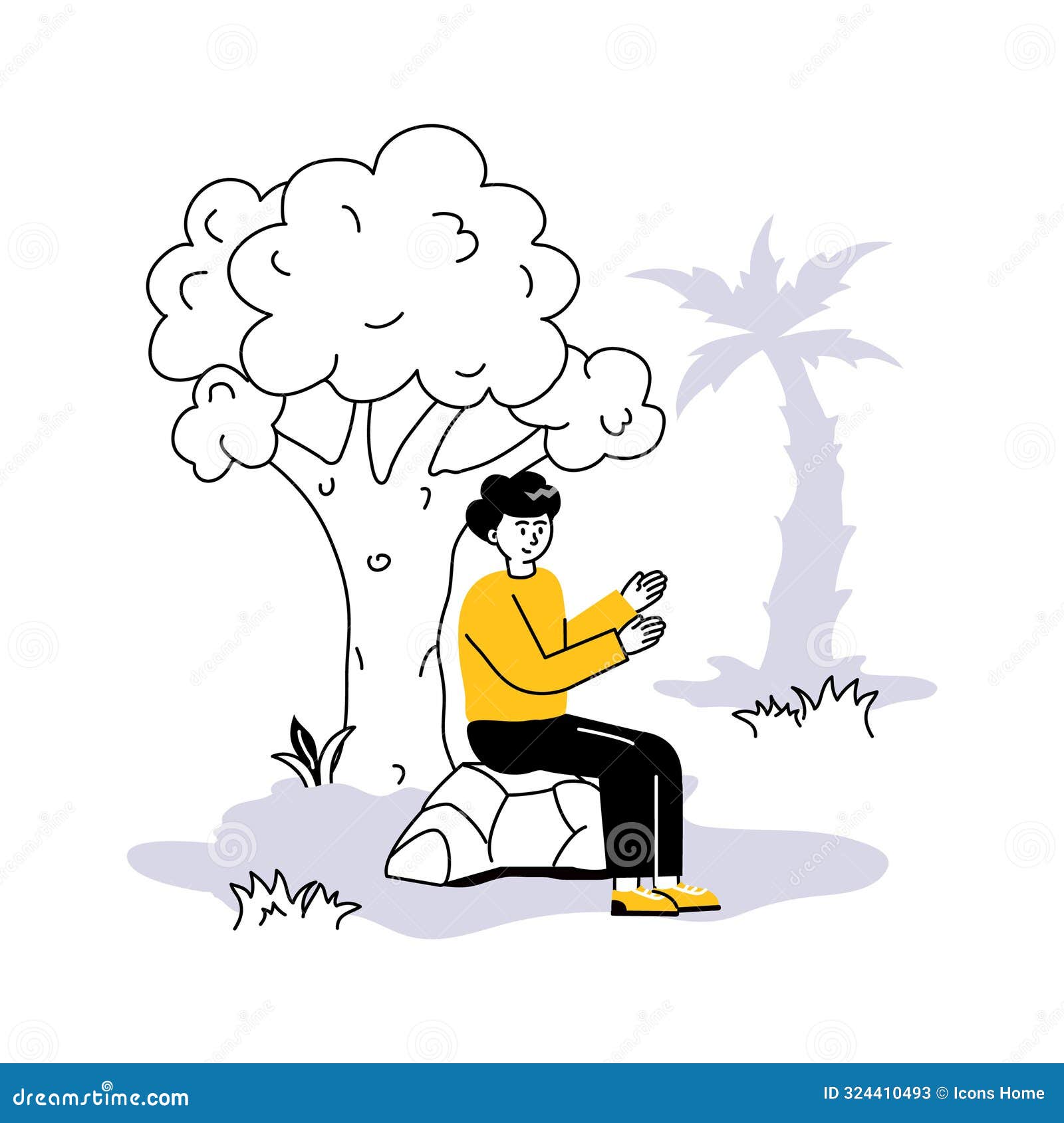 A Man Sitting Under Tree, Summertime Character Illustration Stock ...