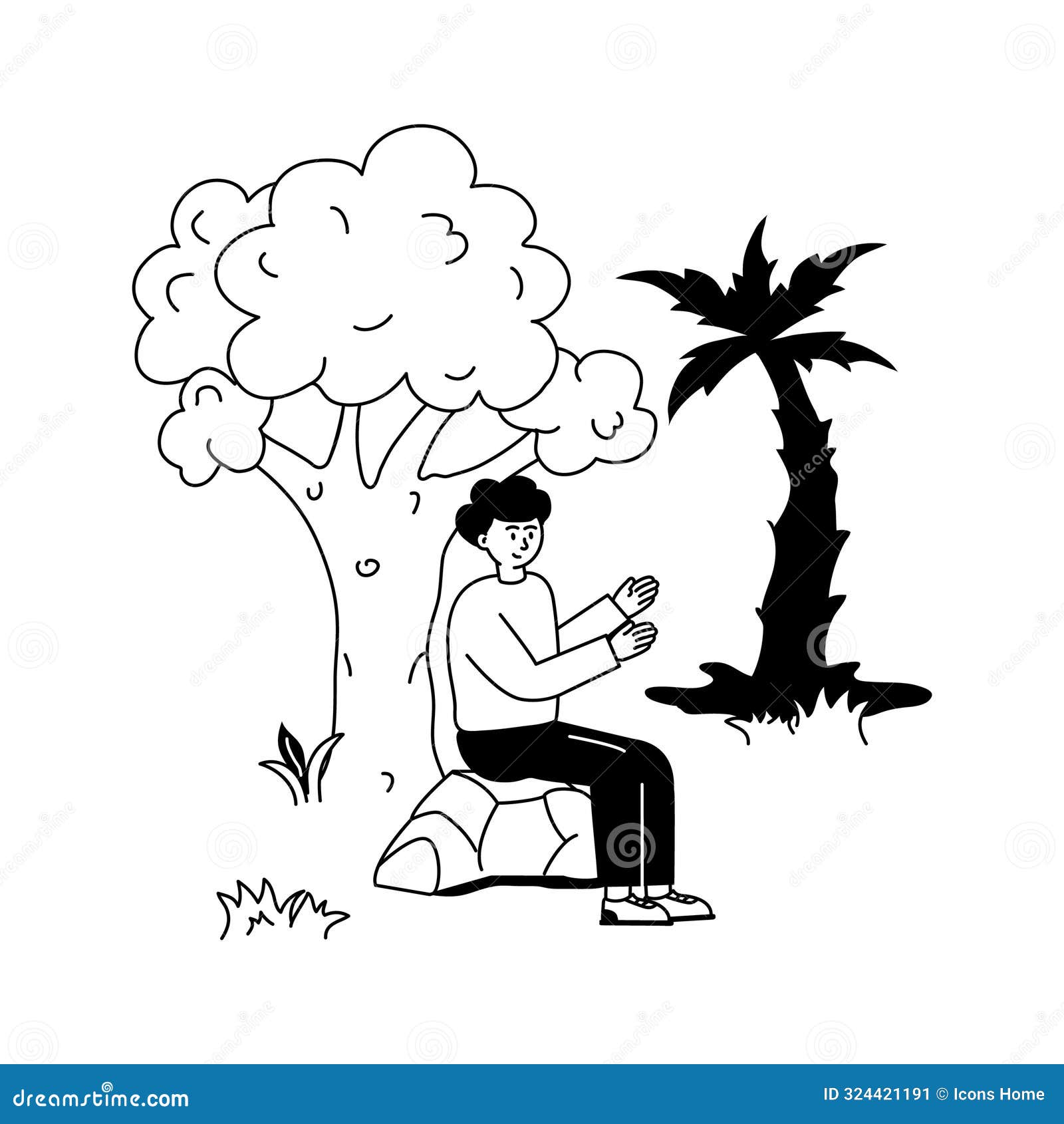A Man Sitting Under Tree, Summertime Character Illustration Stock ...