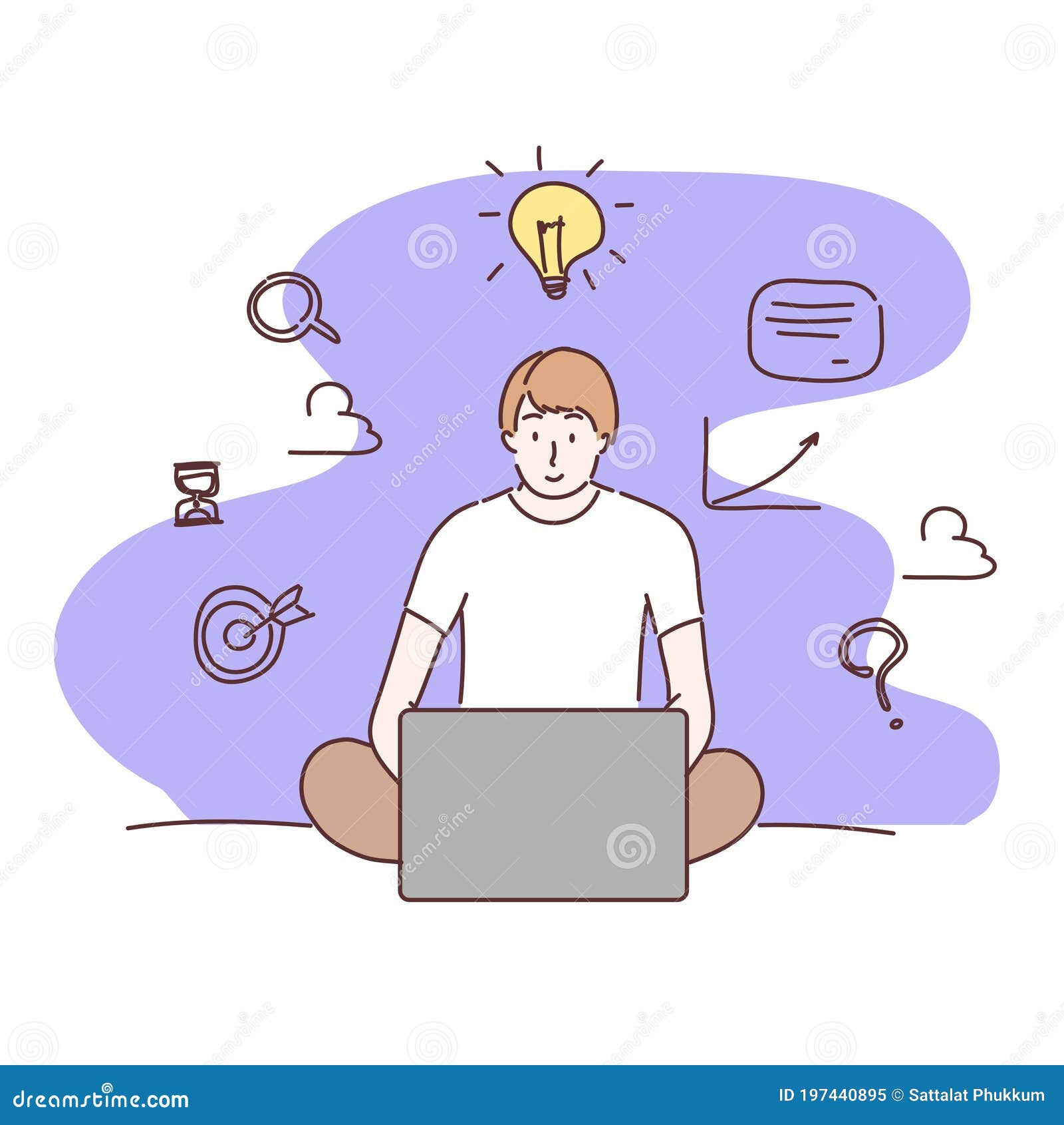 Man Sitting And Using Laptop Computer. Working, Learning Concept. Hand ...