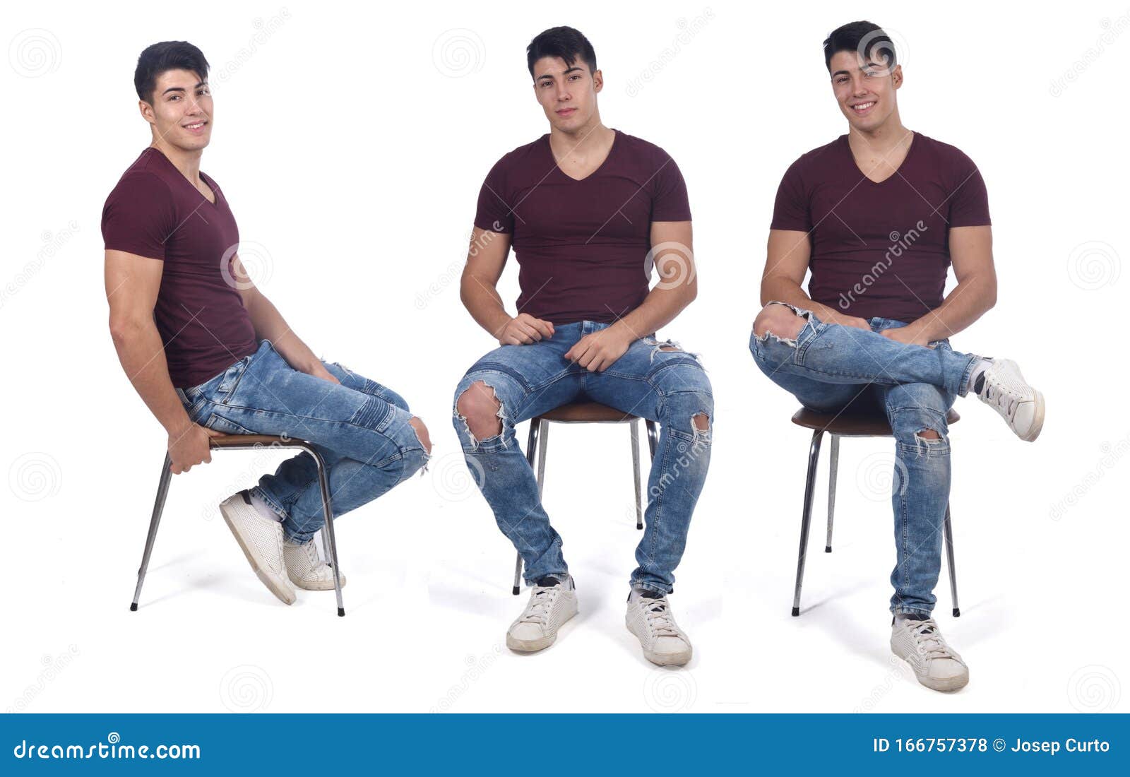 A Man Sitting in Various Ways in a Chair Stock Photo - Image of ...