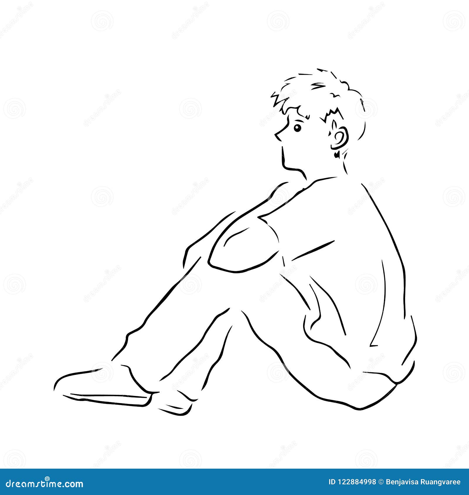 Man Sitting Vector Illustration Black White Hand Drawing Design Stock ...