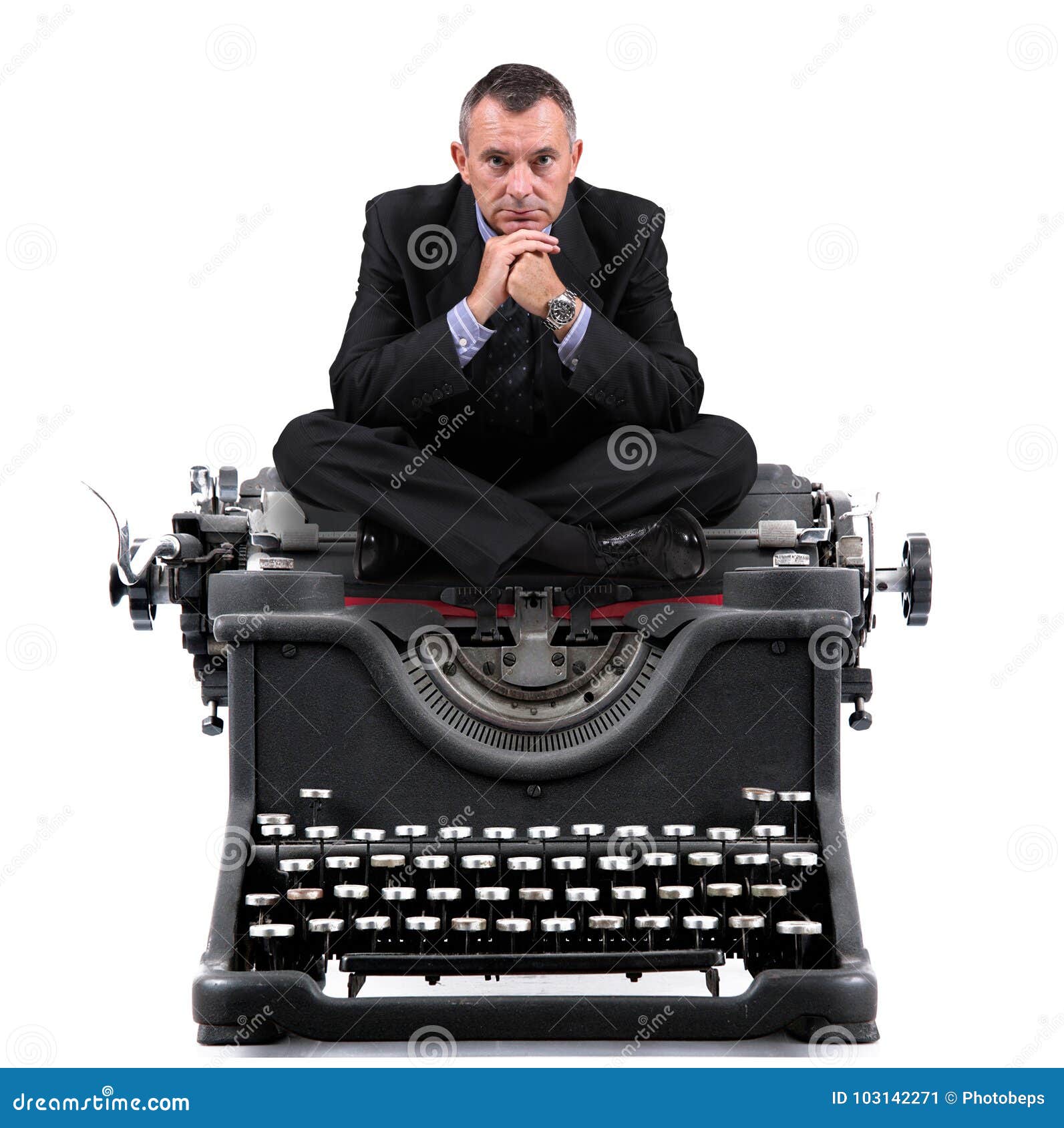 Man Sitting on a Vintage Typewriter Stock Image - Image of boards ...