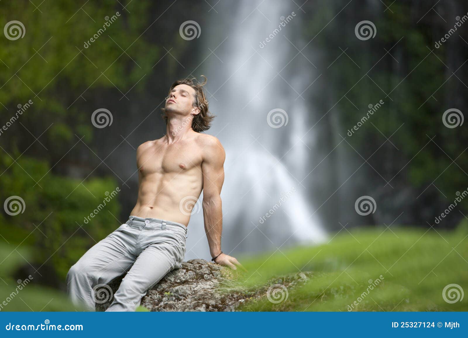 Man Sitting Waterfalls stock photo. Image of growth, break - 25327124