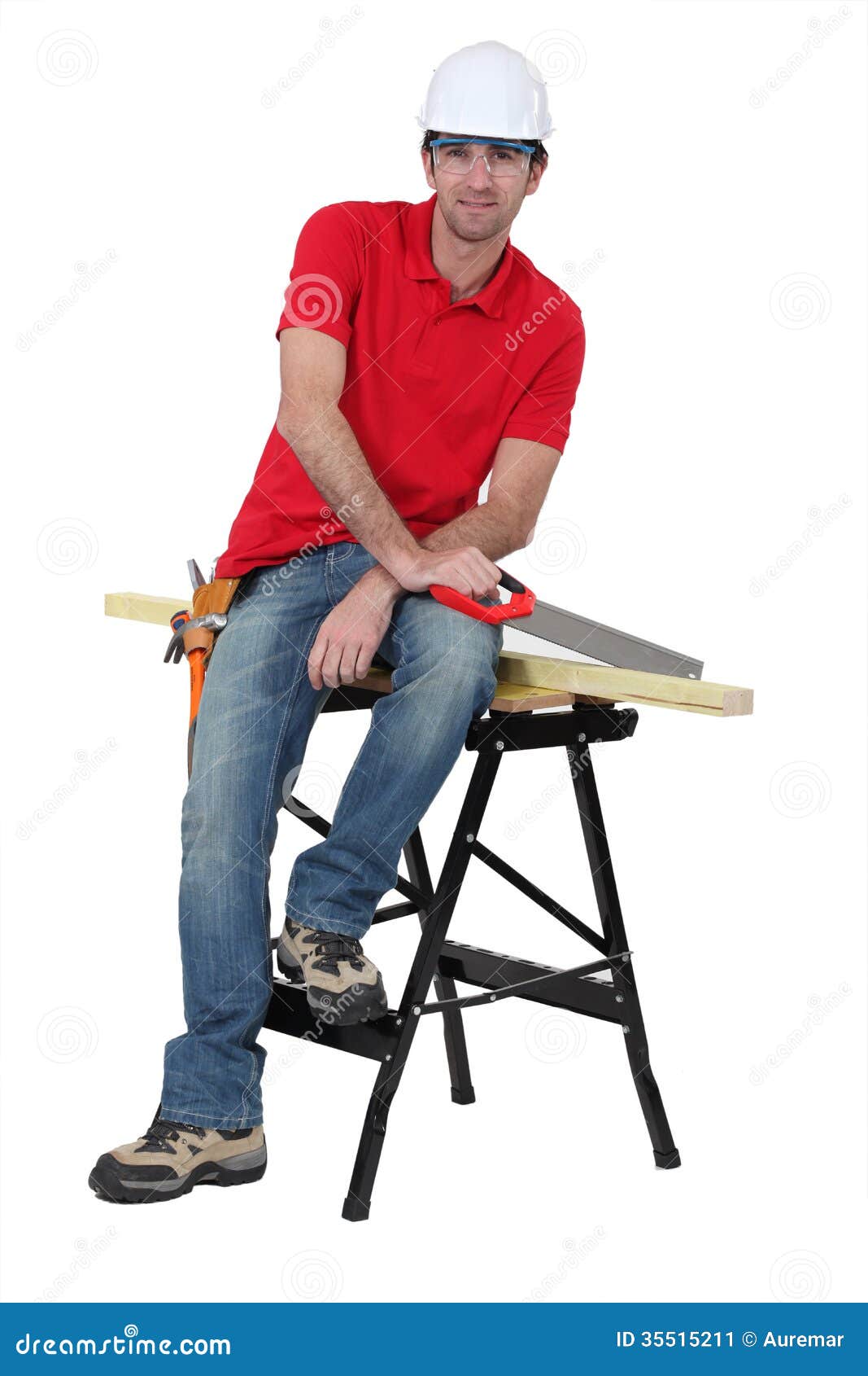 Man sitting on a workbench stock image. Image of construction - 35515211