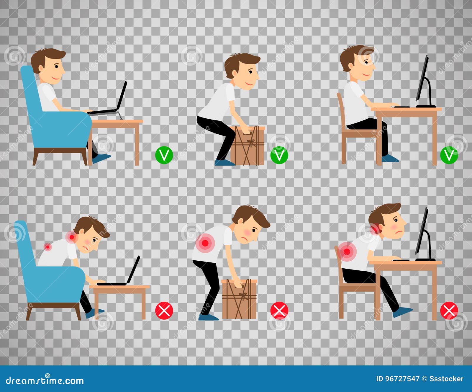 Correct Postures For Height Adjustable And Standing Desks Vector ...