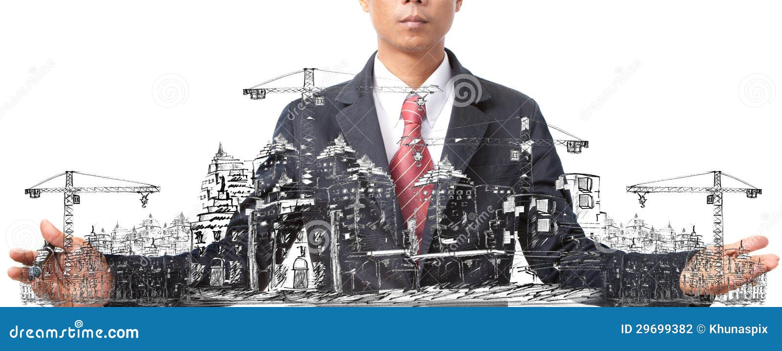 Man Sketching of Building Construction on White Stock Photo - Image of ...