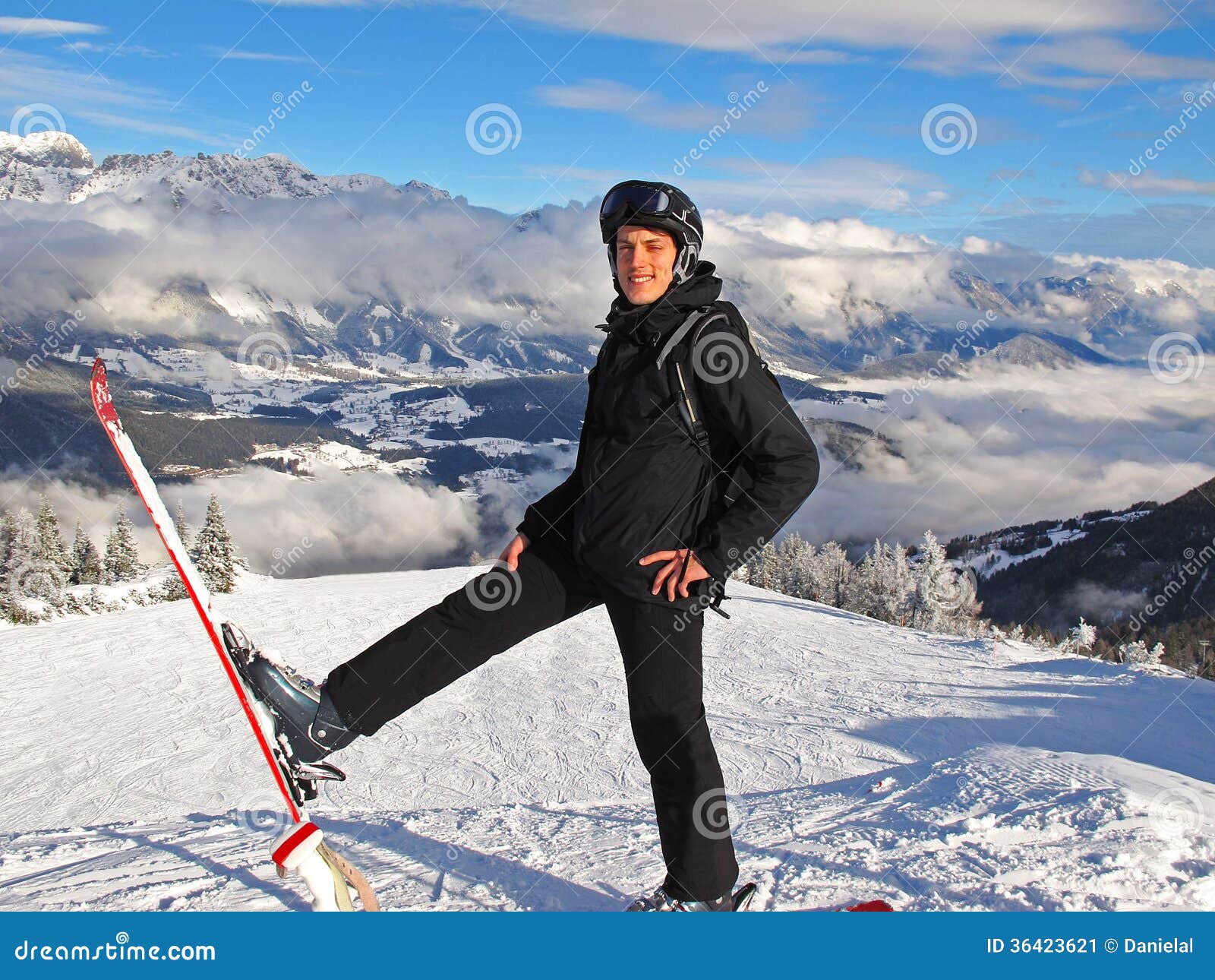 Man on ski slope stock image. Image of austrian, holidays - 36423621