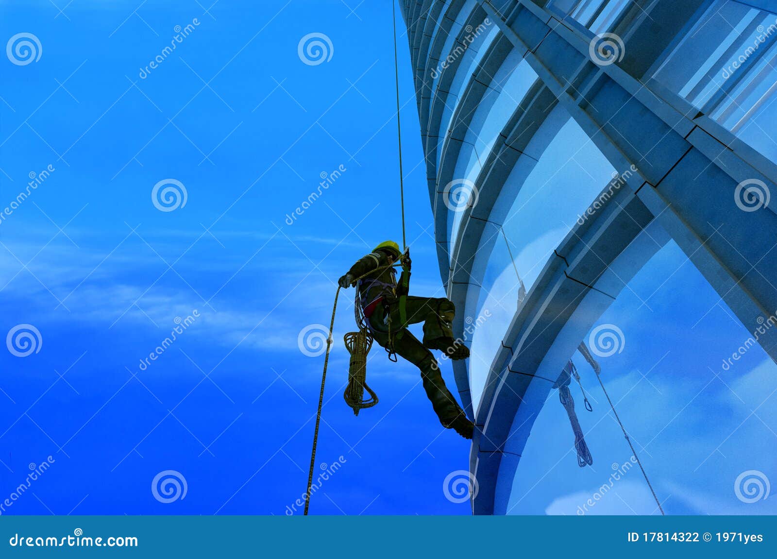 Man on a skyscraper stock illustration. Illustration of reflection ...