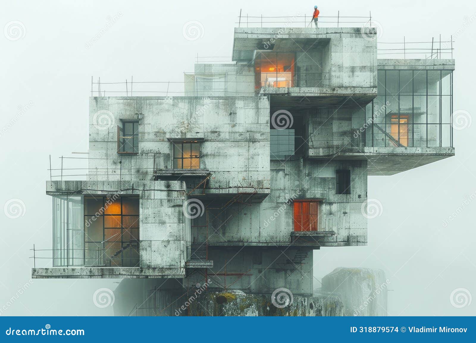 A Man is on a Skyscraper Made of Composite Materials in an Urban ...