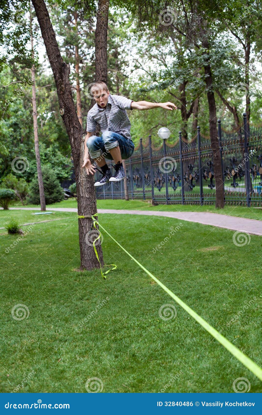 Man in the slackline stock photo. Image of outline, copy - 32840486
