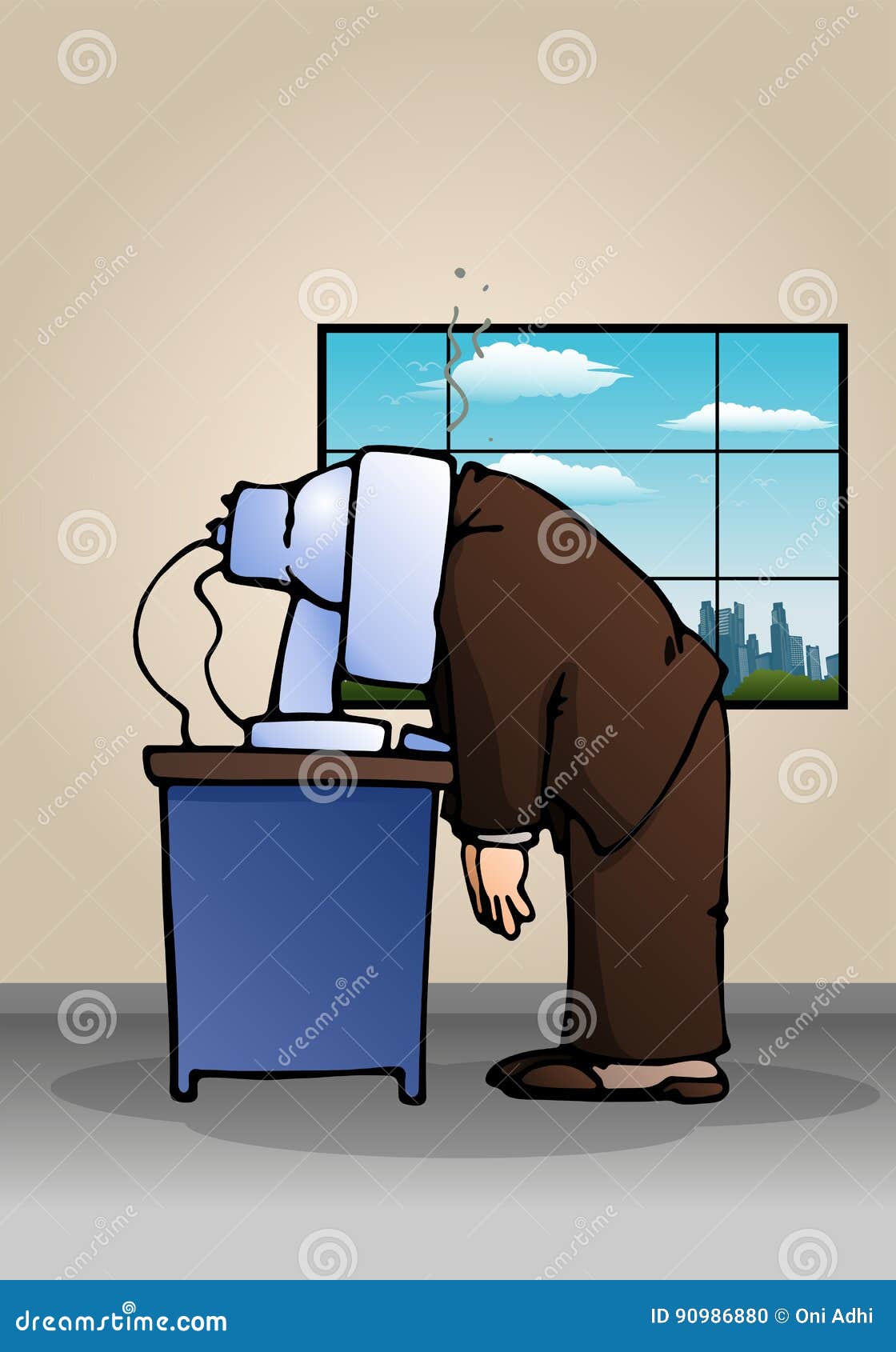 Man Slam His Head on Computer Stock Illustration - Illustration of ...