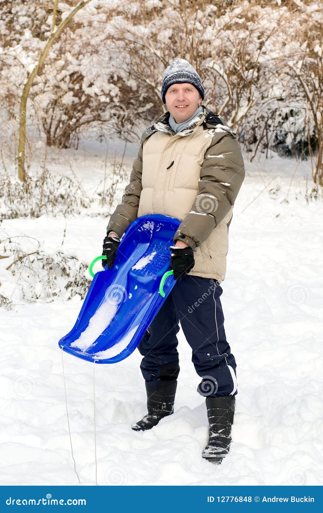 Man with sledge stock photo. Image of leisure, caucasian - 12776848