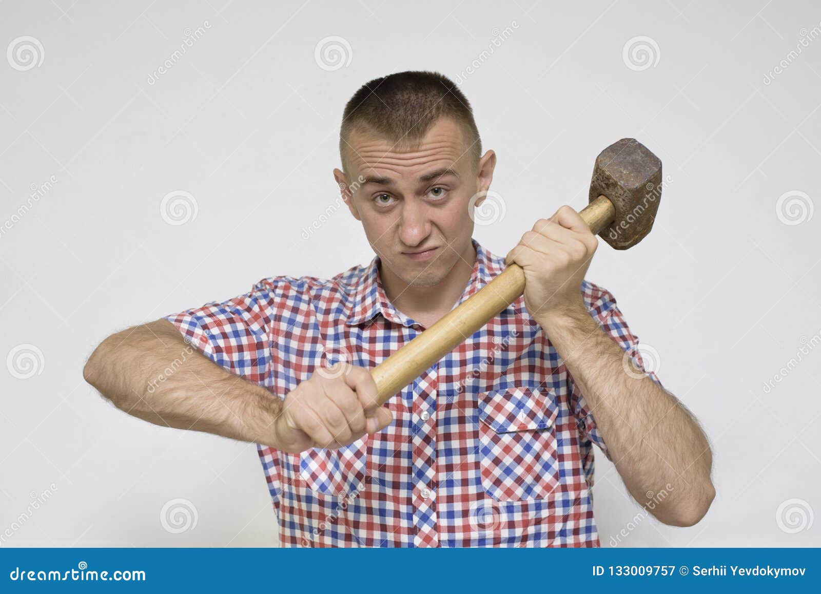 Man with a Sledgehammer on a White Background. Work Concept Stock Image ...