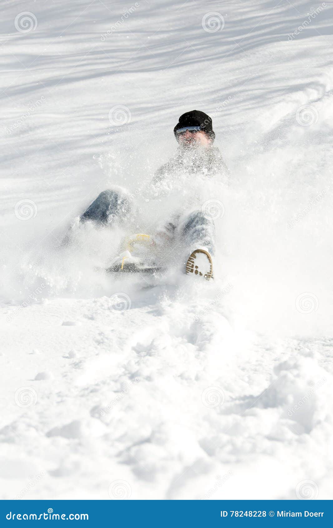 Man Sledging in Deep Snow, Concept Sleigh Ride and Winter Stock Photo ...