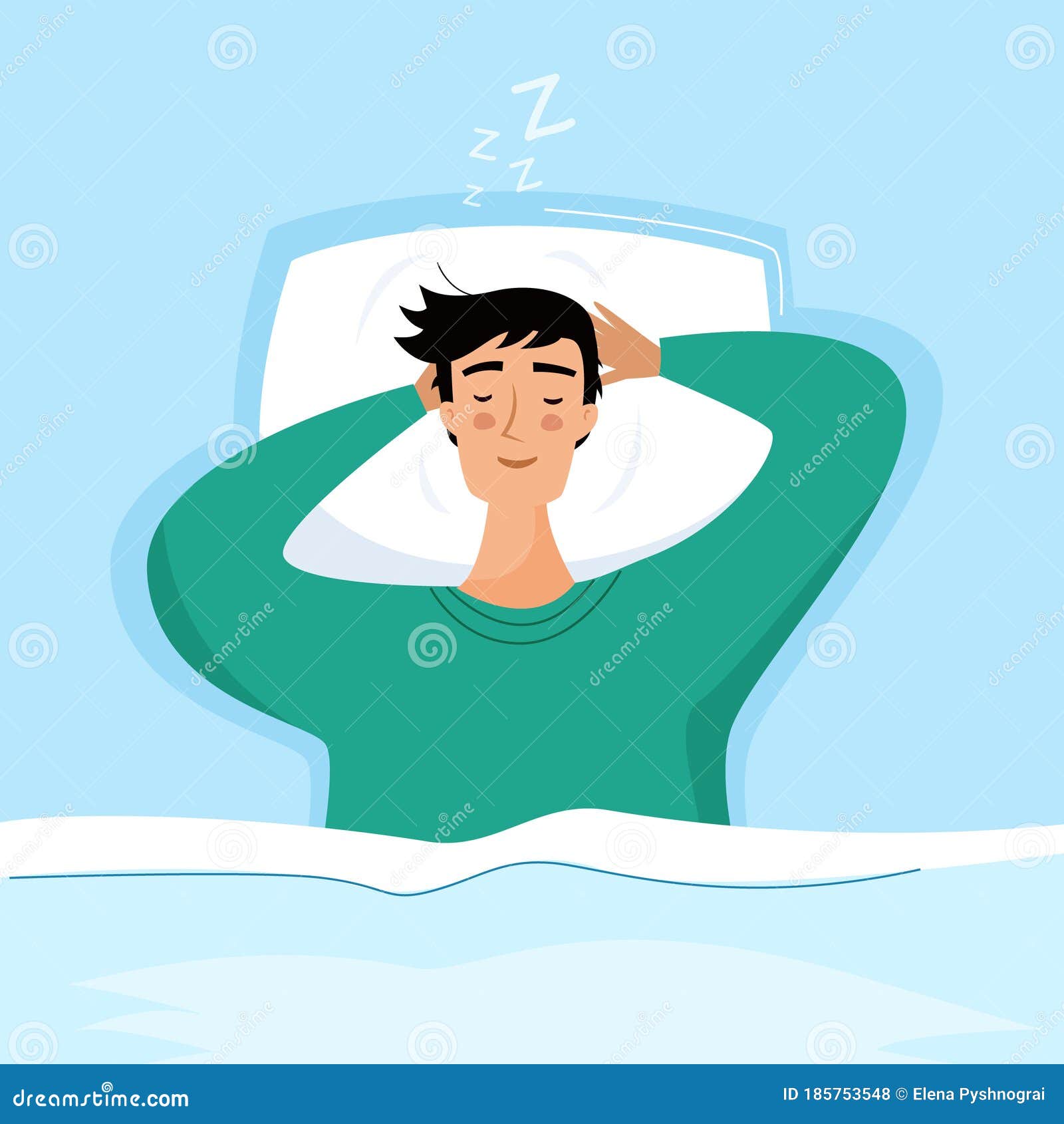 Man sleep in bed. stock vector. Illustration of beautiful - 185753548