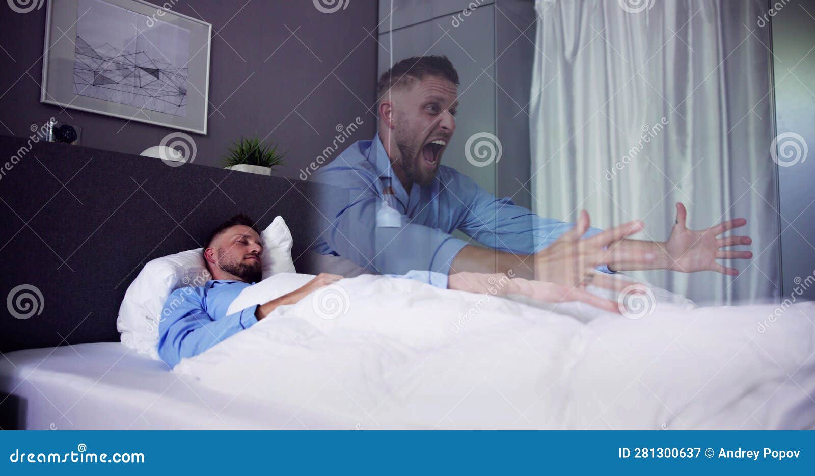 Man with Sleep Paralysis stock image. Image of sleepy - 281300637