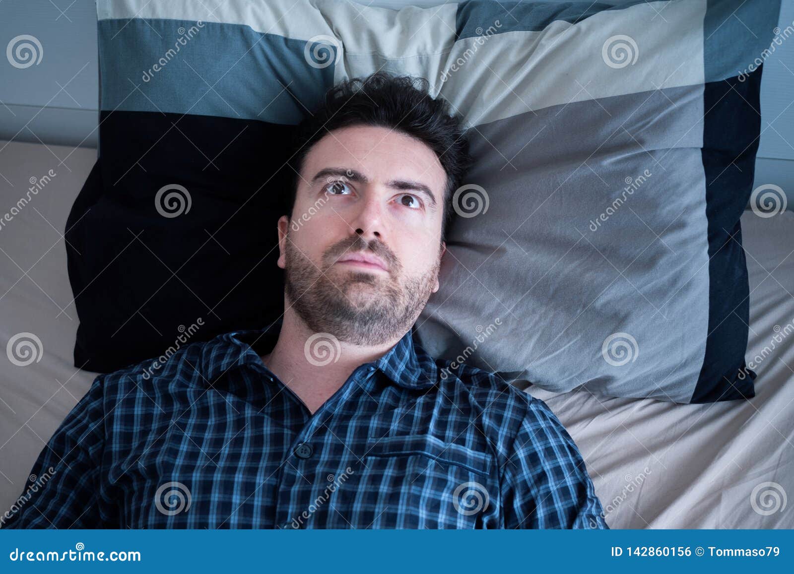 Man with Sleep Problem in His Bed at Home Stock Photo - Image of dream ...