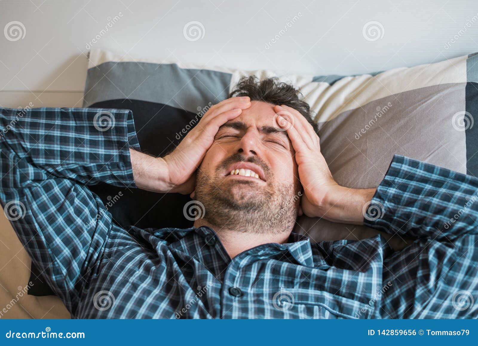 Man with Sleep Disorder Lying in the Bed Stock Photo - Image of ...