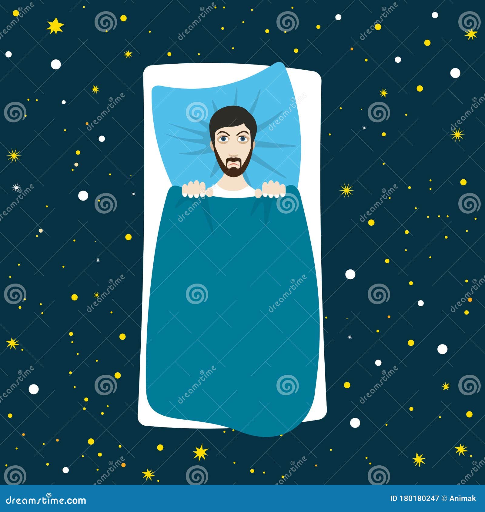 Man with Sleep Problems and Insomnia Symptoms. Flat Illustration Stock ...